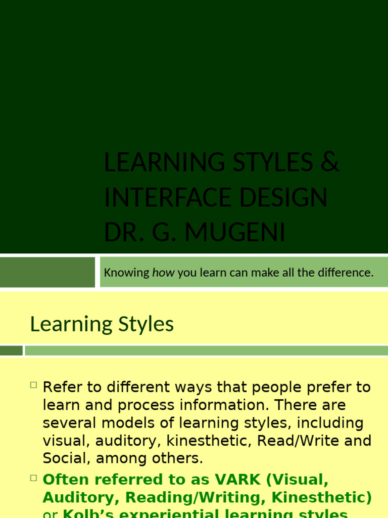 COM 410 Learning - Styles Intro | PDF | Learning Styles | User Interface