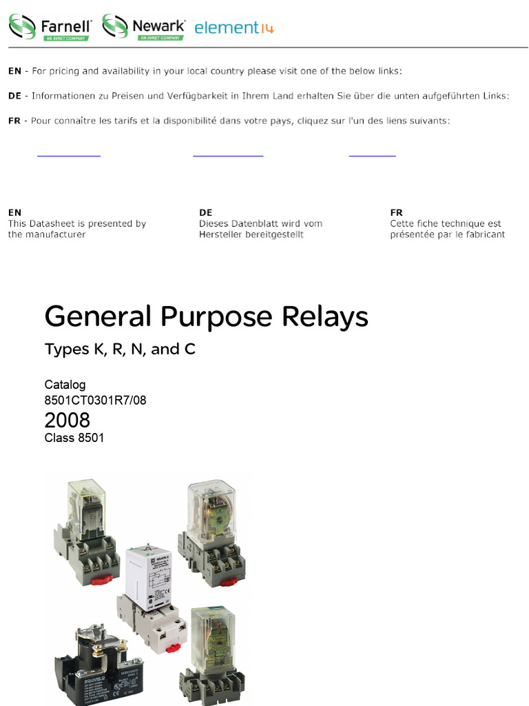 Miniature Plug-in Relays Catalog | PDF | Relay | Alternating Current