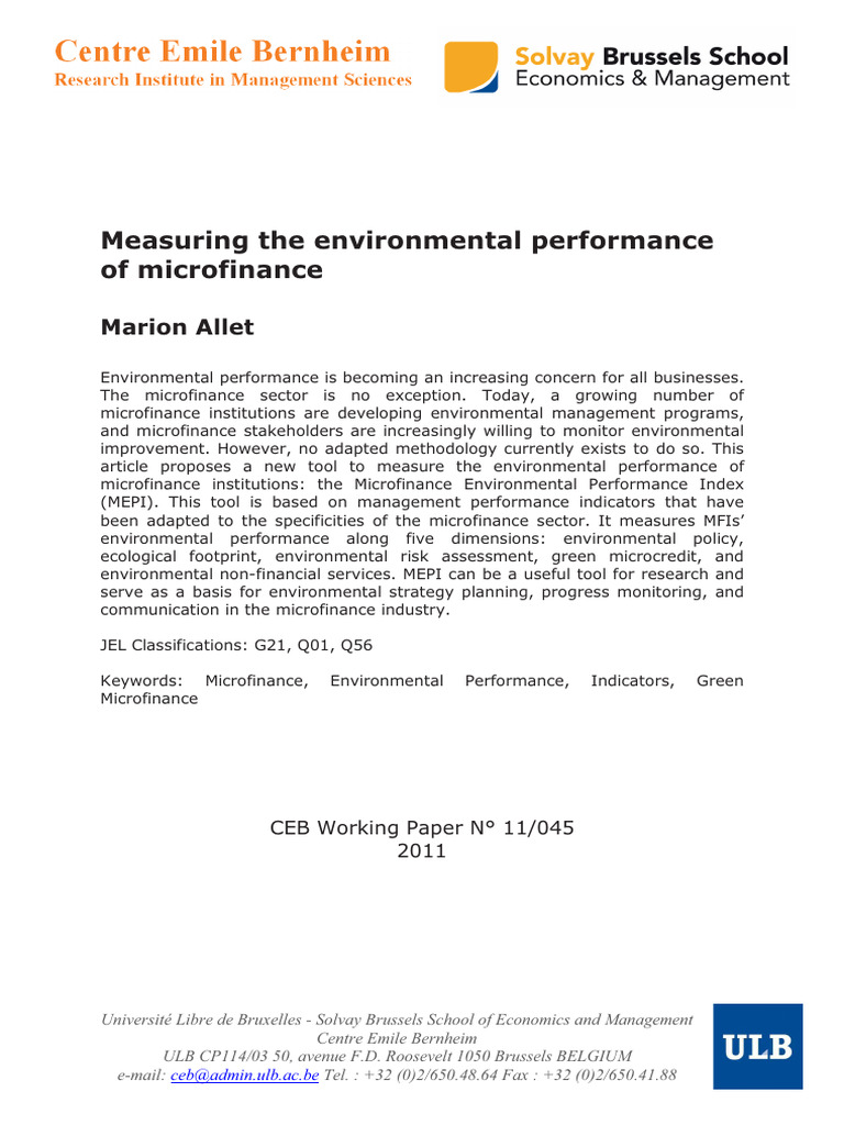 Measuring Environmental Performance in Microfinance | PDF ...