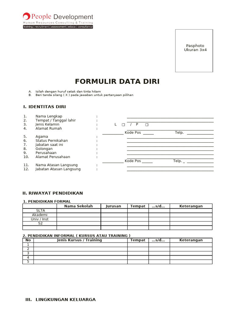 Data Diri Peserta Psikotes | PDF