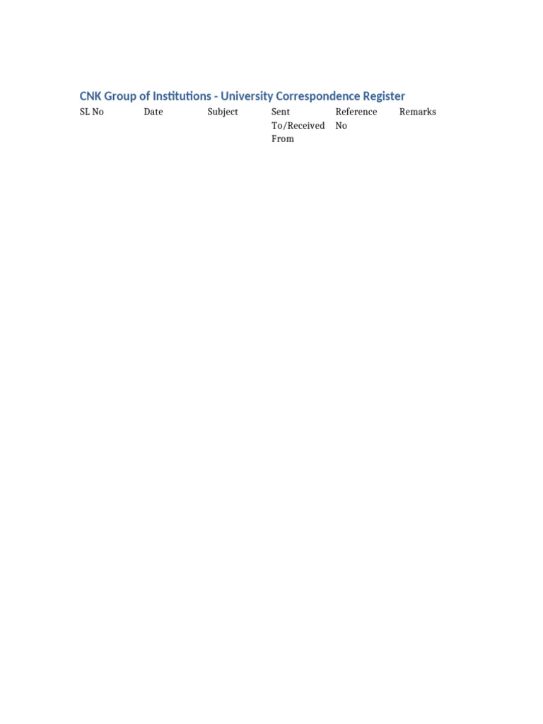 University Correspondence Register | PDF