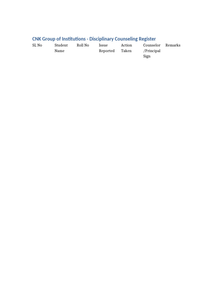 Disciplinary Counseling Register | PDF