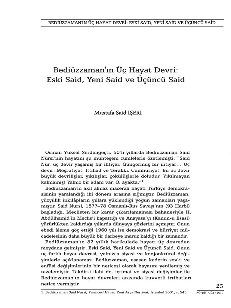 Bediuzzaman in Uc Hayat Devri Eski Said | PDF