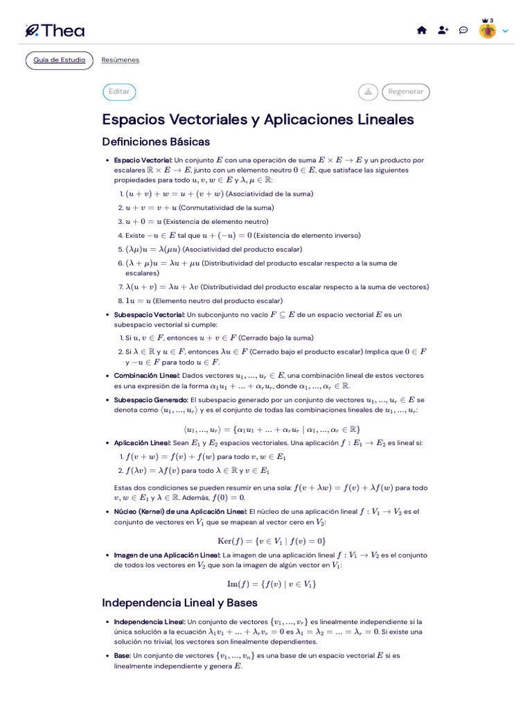 ResumenT2 Algebra Lineal | PDF | Mapa lineal | Espacio vectorial