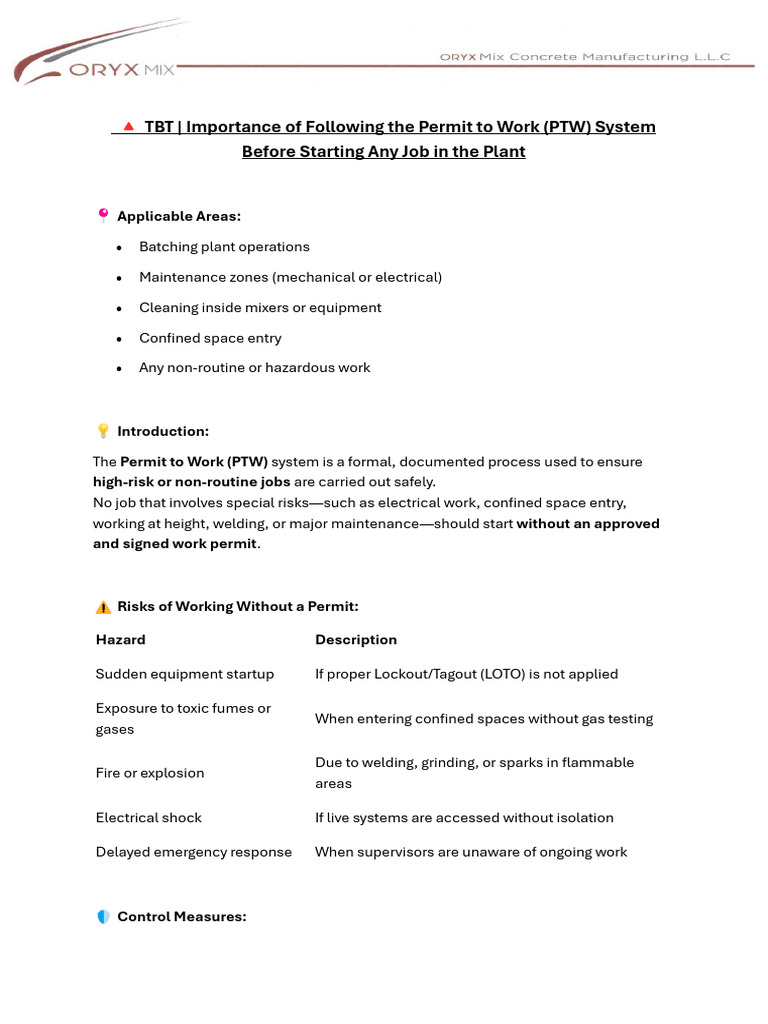 Importance of Permit to Work System | PDF | Labor Relations | Workplace
