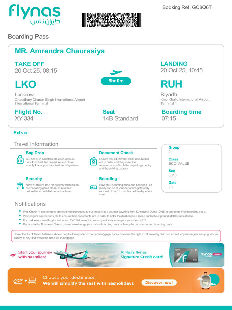 Flynas - BoardingPass - PNR GC8Q6T - 20 Oct 2025 | PDF | Aviation ...