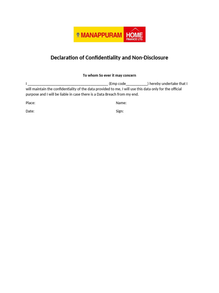 Declaration For Confidentiality | PDF