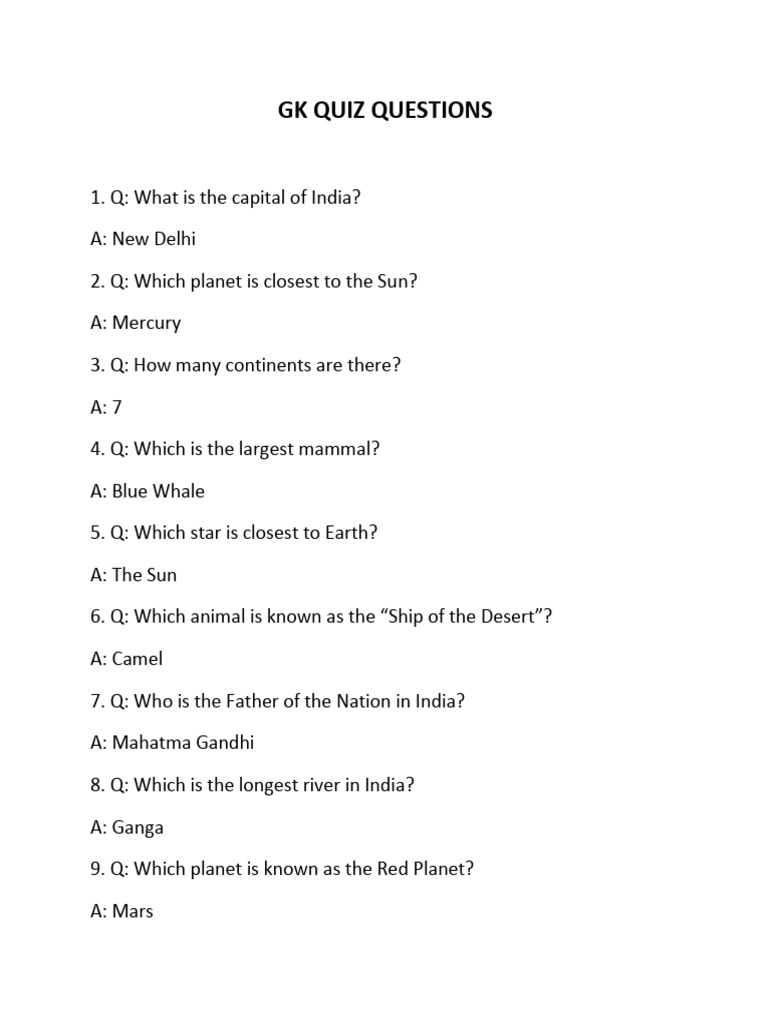 GK Questions | PDF