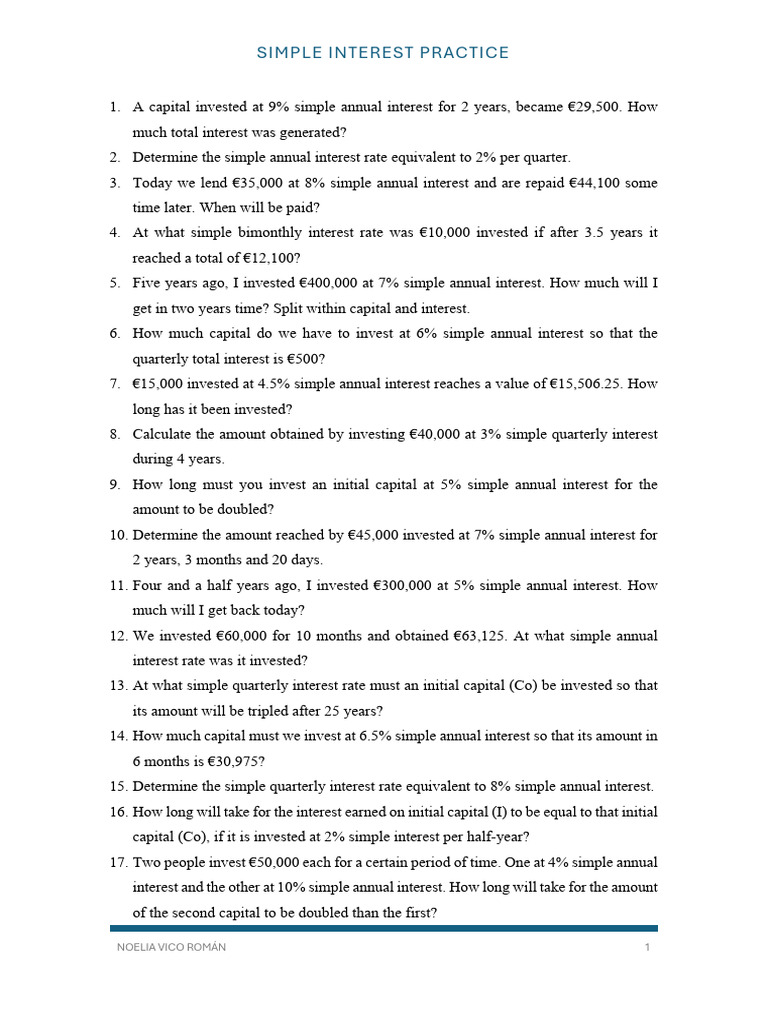 Simple Interest Calculation Exercises | PDF | Interest | Chess