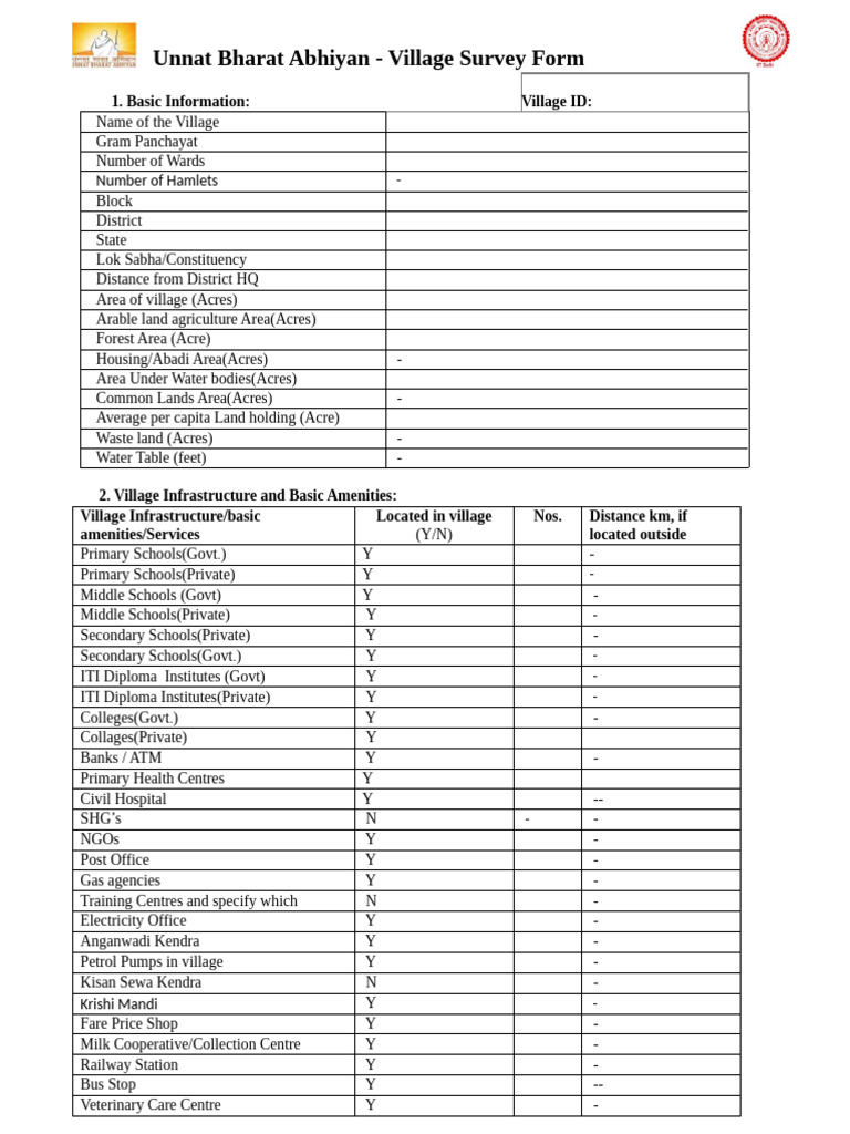 Village Survey Form | PDF | Transport