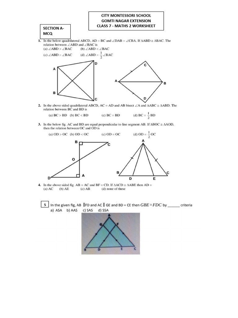 Class 7 Maths Worksheet: Triangle Construction | PDF | Triangle ...