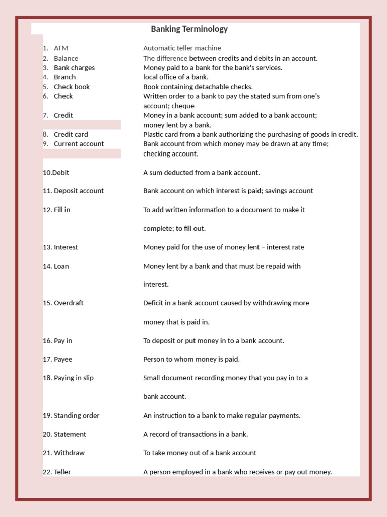 Banking Terminology Crossword | PDF | Banks | Transaction Account