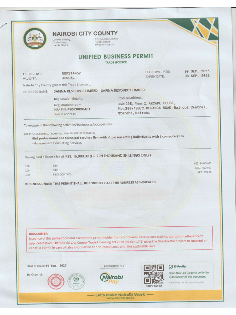 Safina Resource LTD County Licence | PDF