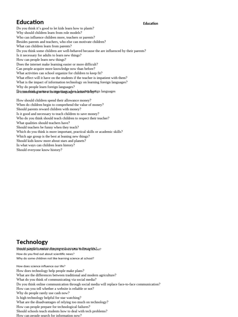 IELTS Speaking Part3 Topic Notes | PDF | Teachers | Science