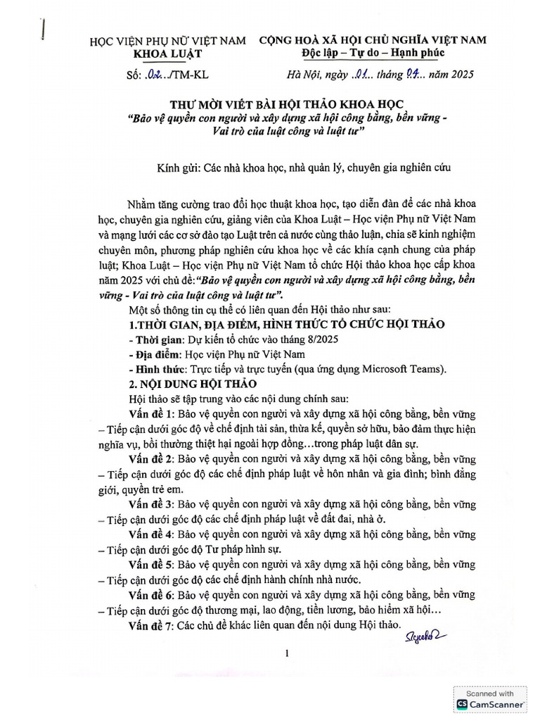 01042025_Thư-mời-hội-thảo-NCKH-cấp-Khoa-năm-2025 | PDF