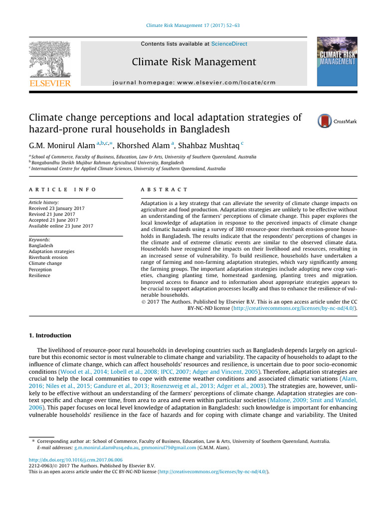 Climate Change Perceptions and Local Adaptation Strategies of Hazard ...