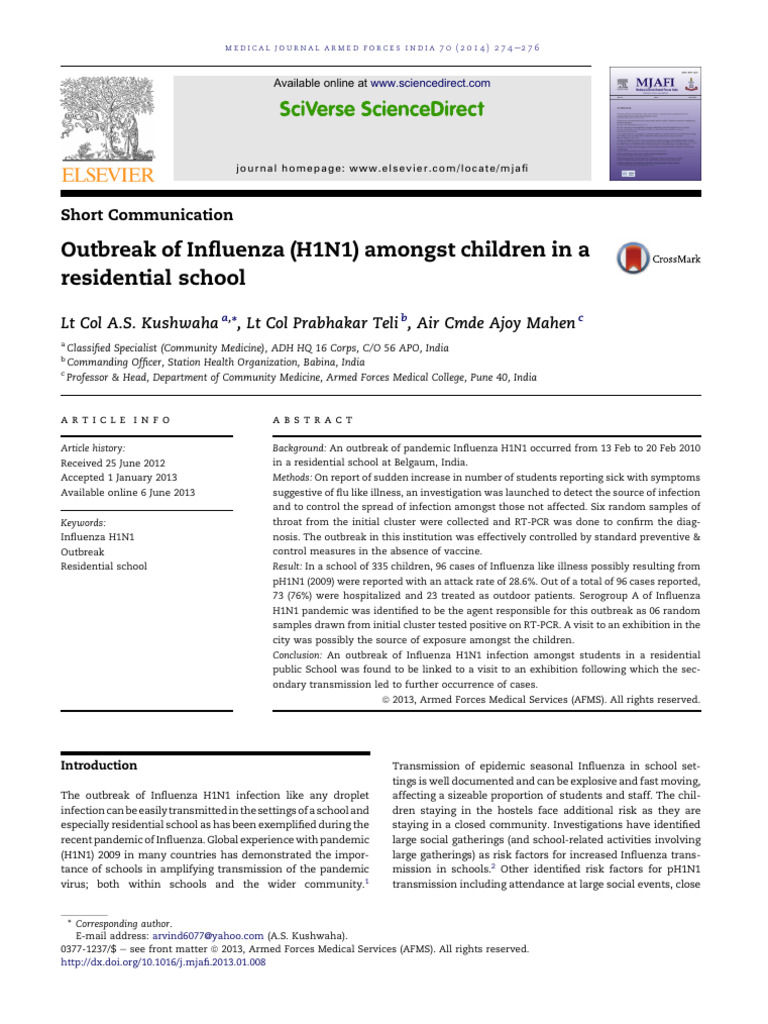 H1N1 Influenza Outbreak in School | PDF | Influenza | Influenza A Virus ...
