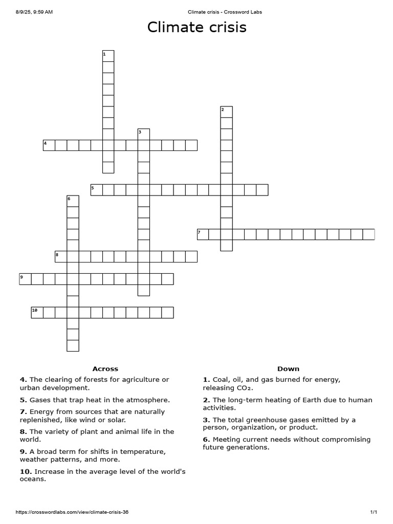 Climate Crisis - Crossword Labs | PDF