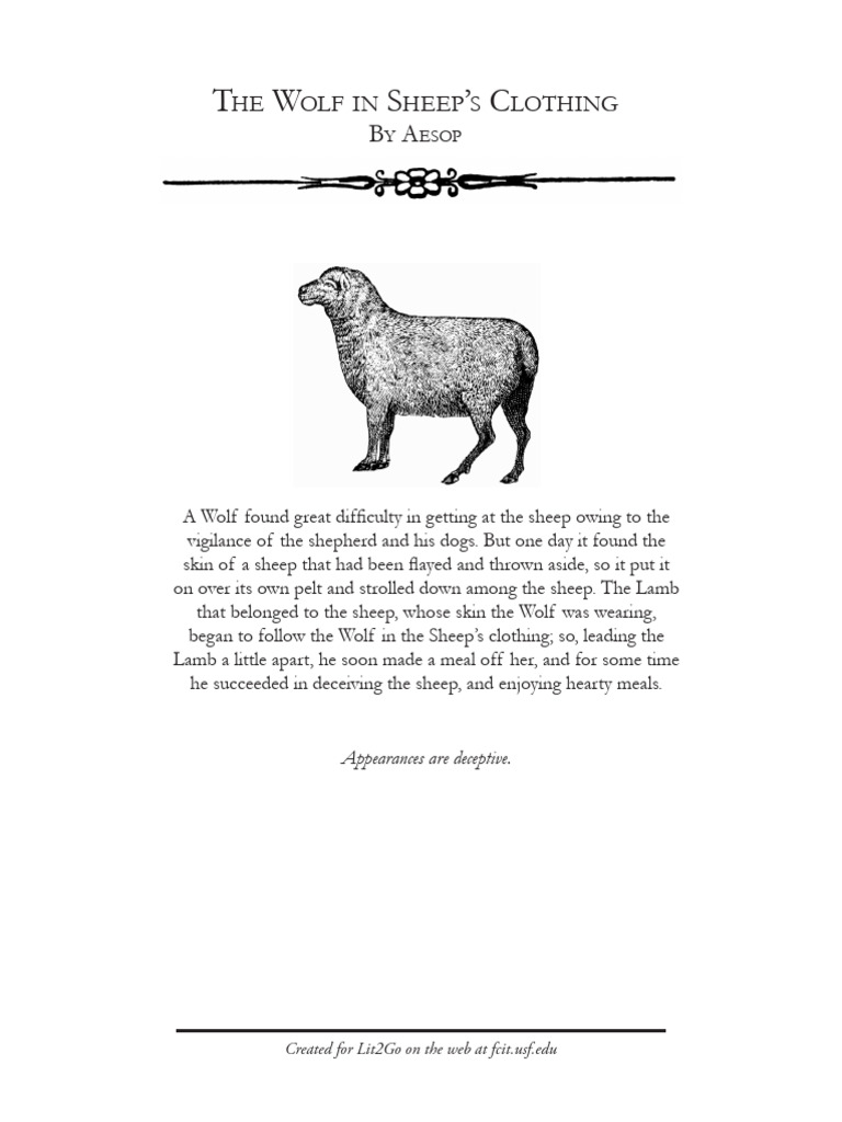 Aesops Fables 086 The Wolf in Sheeps Clothing | PDF
