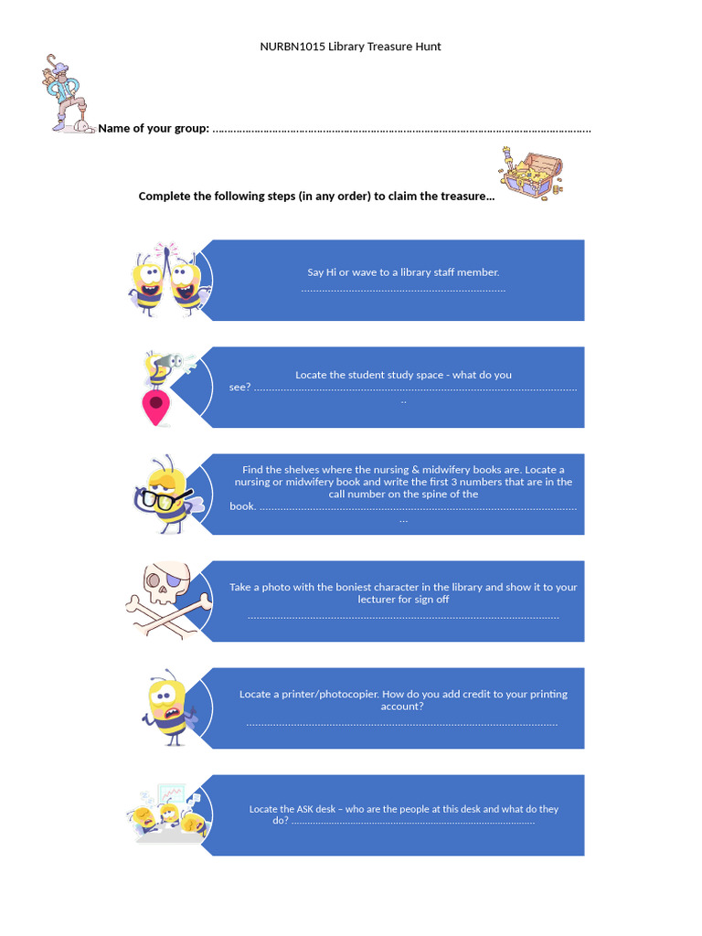 NURBN1015 Library Treasure Hunt Guide | PDF