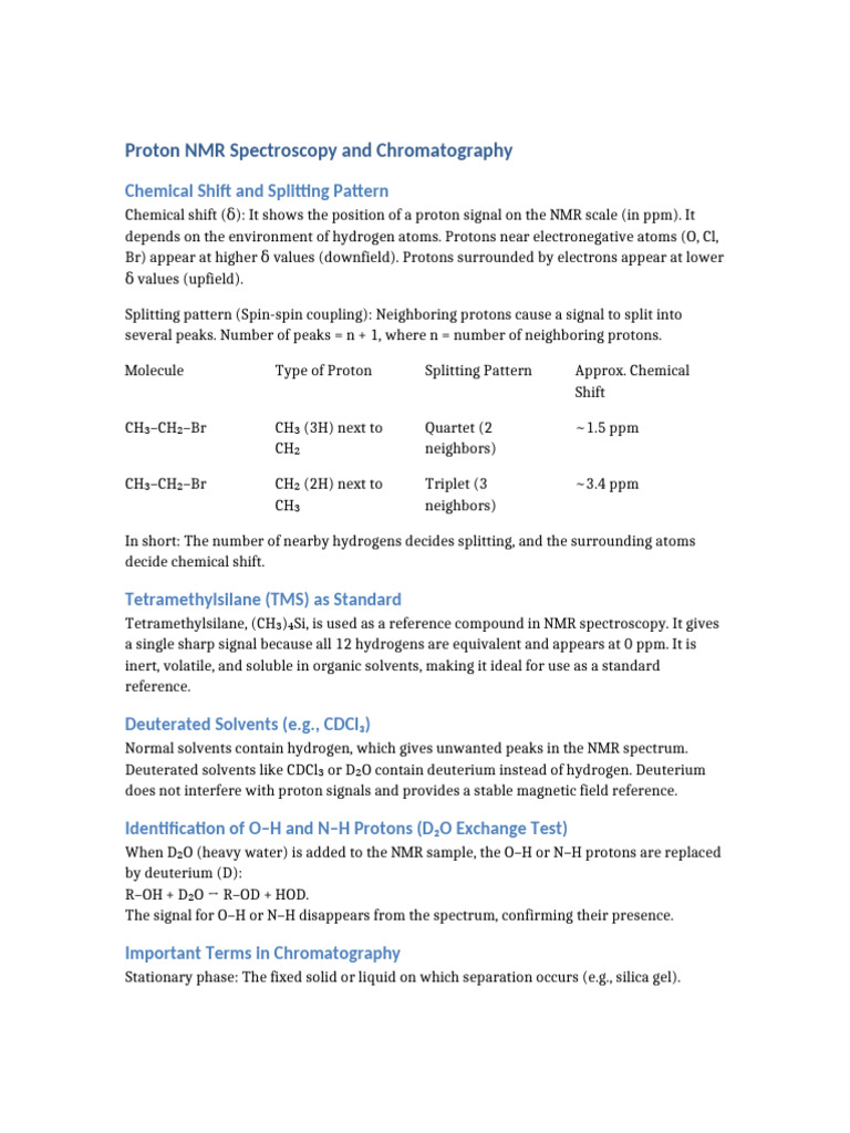Proton NMR and Chromatography Basics | PDF | Proton Nuclear Magnetic ...