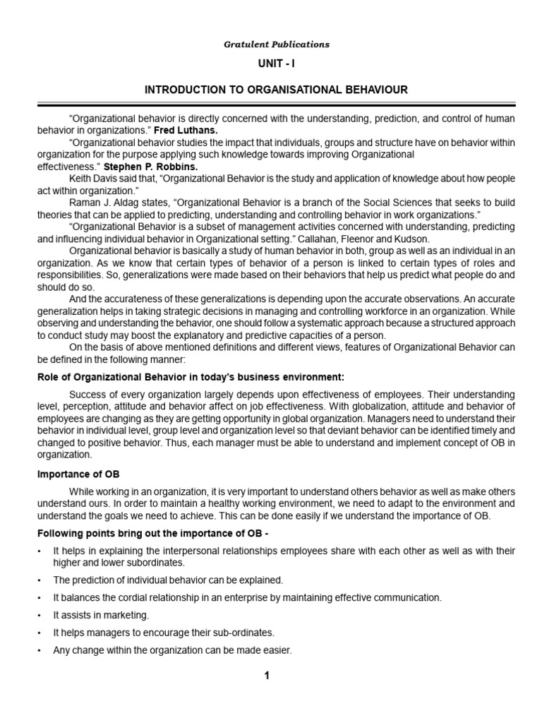 Organizational Behaviour Bba Sem-Iii | PDF | Senses | Perception