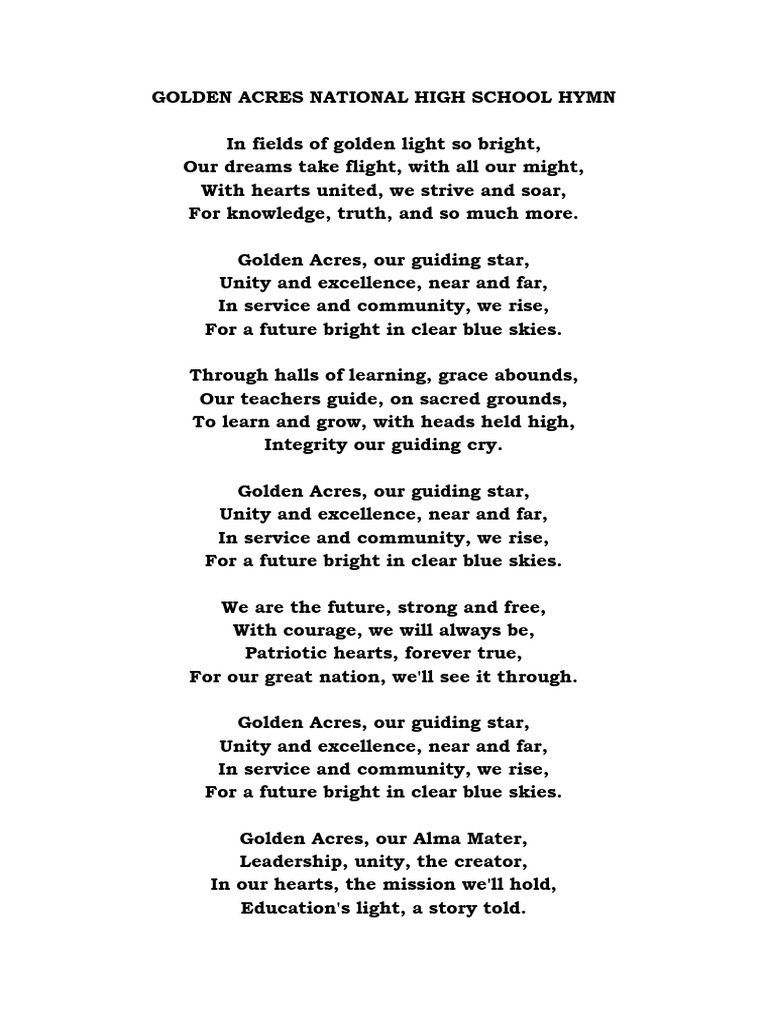 Golden Acres High School Hymn | PDF
