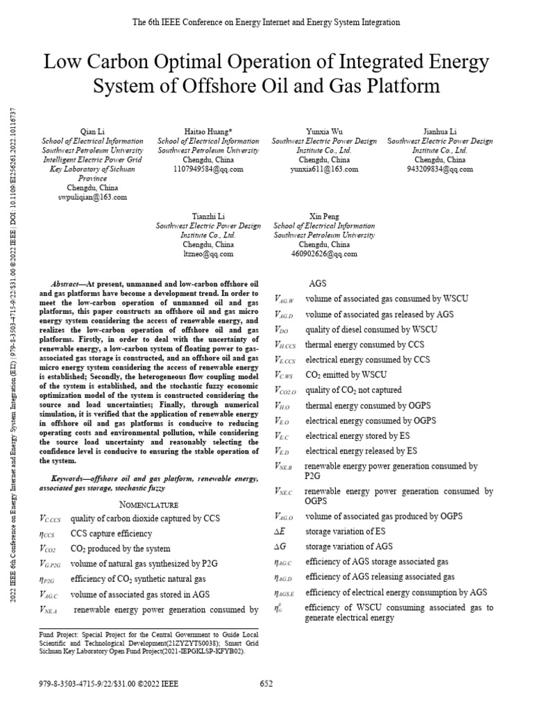 Low Carbon Optimal Operation of Integrated Energy System of Offshore ...