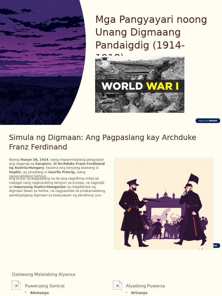 Mga Pangyayari Noong Unang Digmaang Pandaigdig 1914 1918 | PDF