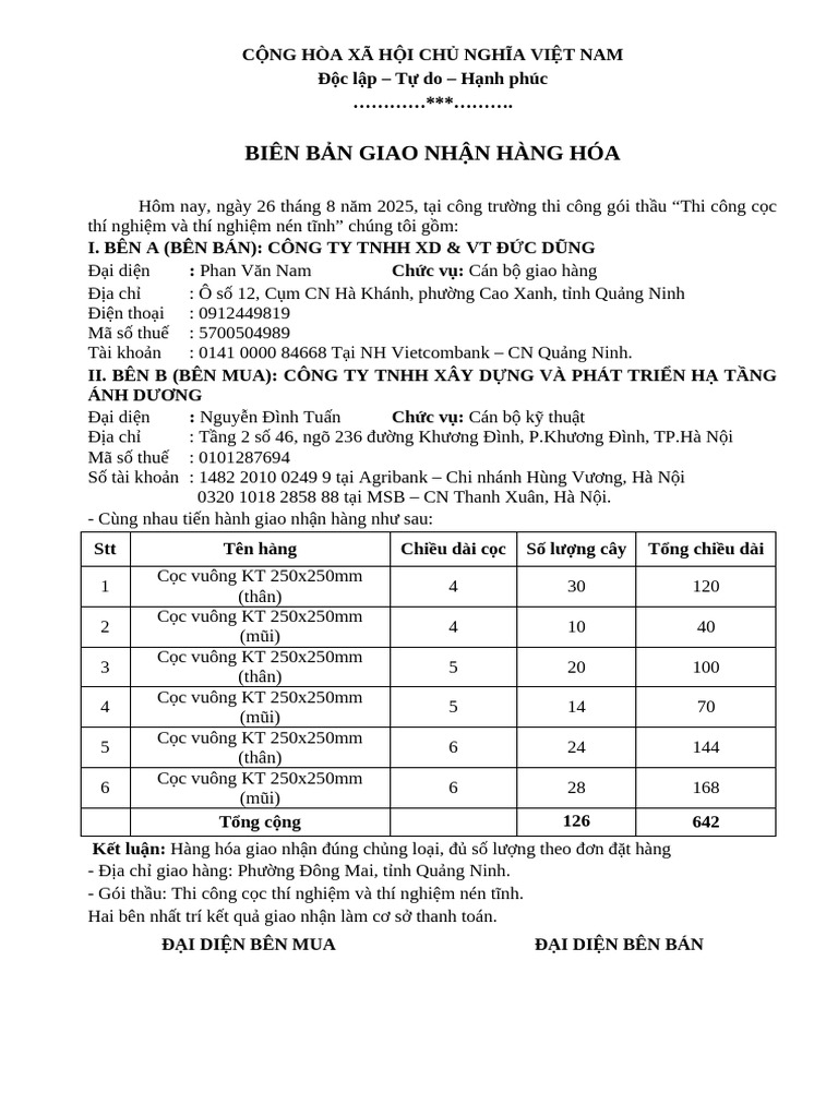 1.Biên Bản Bàn Giao Hàng Hóa. TD1 | PDF