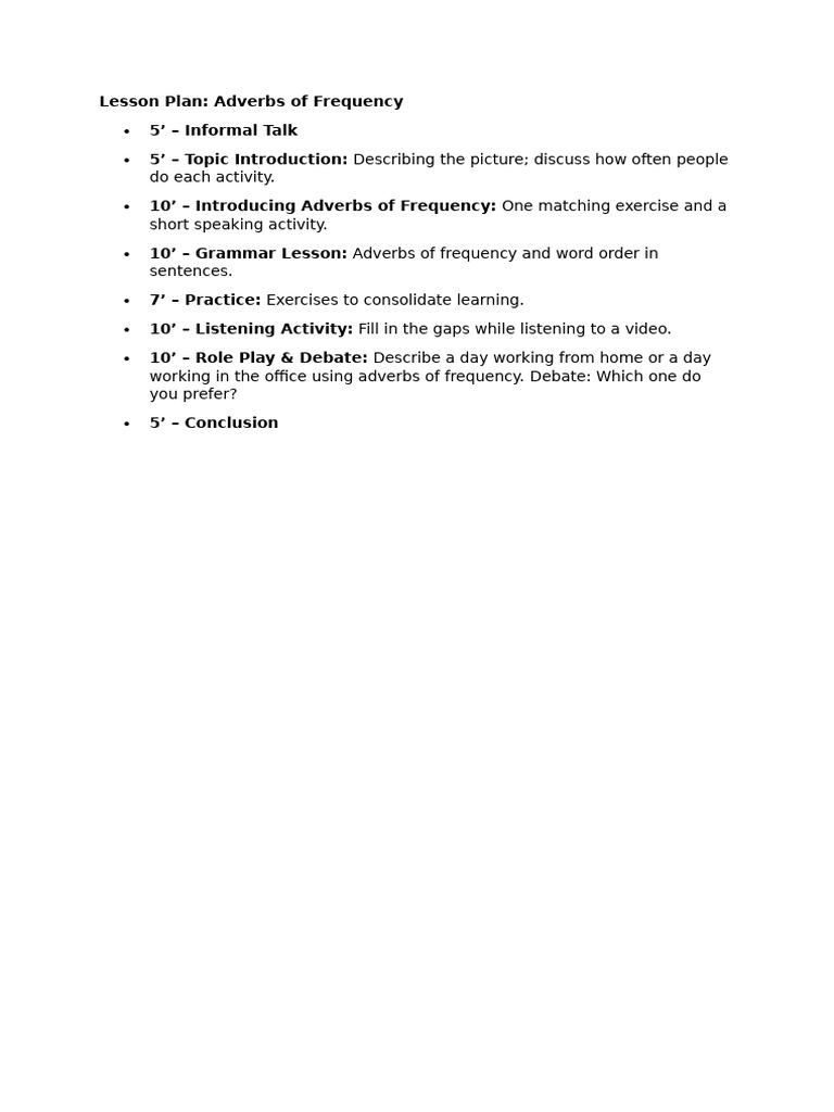 Lesson Plan Adverbs of Frequency | PDF
