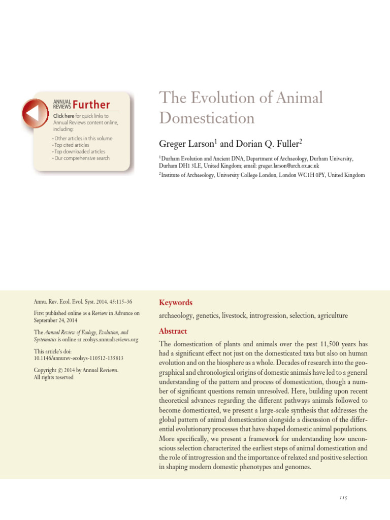 Animal Domestication: Evolutionary Insights | PDF | Domestication | Zoology