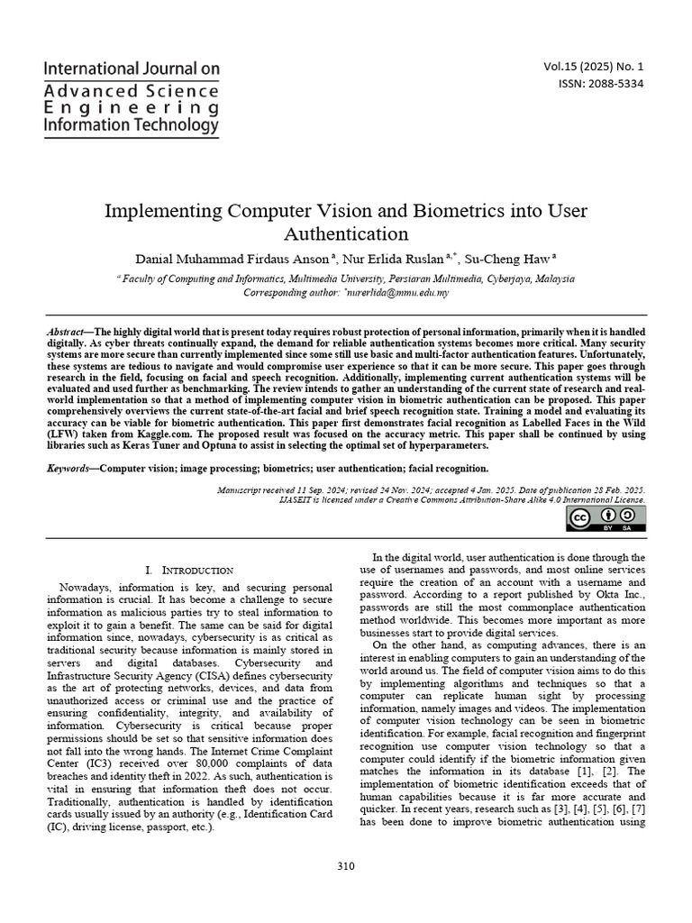 Computer Vision in Biometric Authentication | PDF | Computer Security ...