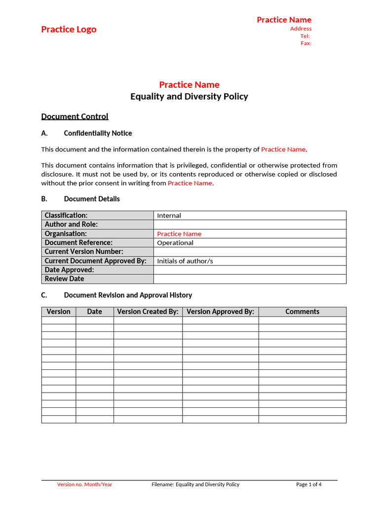 Equality Diversity Policy Template | PDF | Discrimination | Social Equality