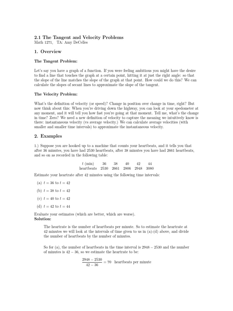 2 1 Tangent Velocity | PDF | Slope | Tangent