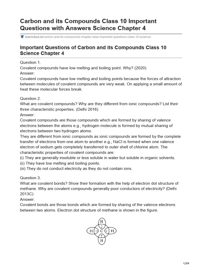 Learncbse - In-Carbon and Its Compounds Class 10 Important Questions ...