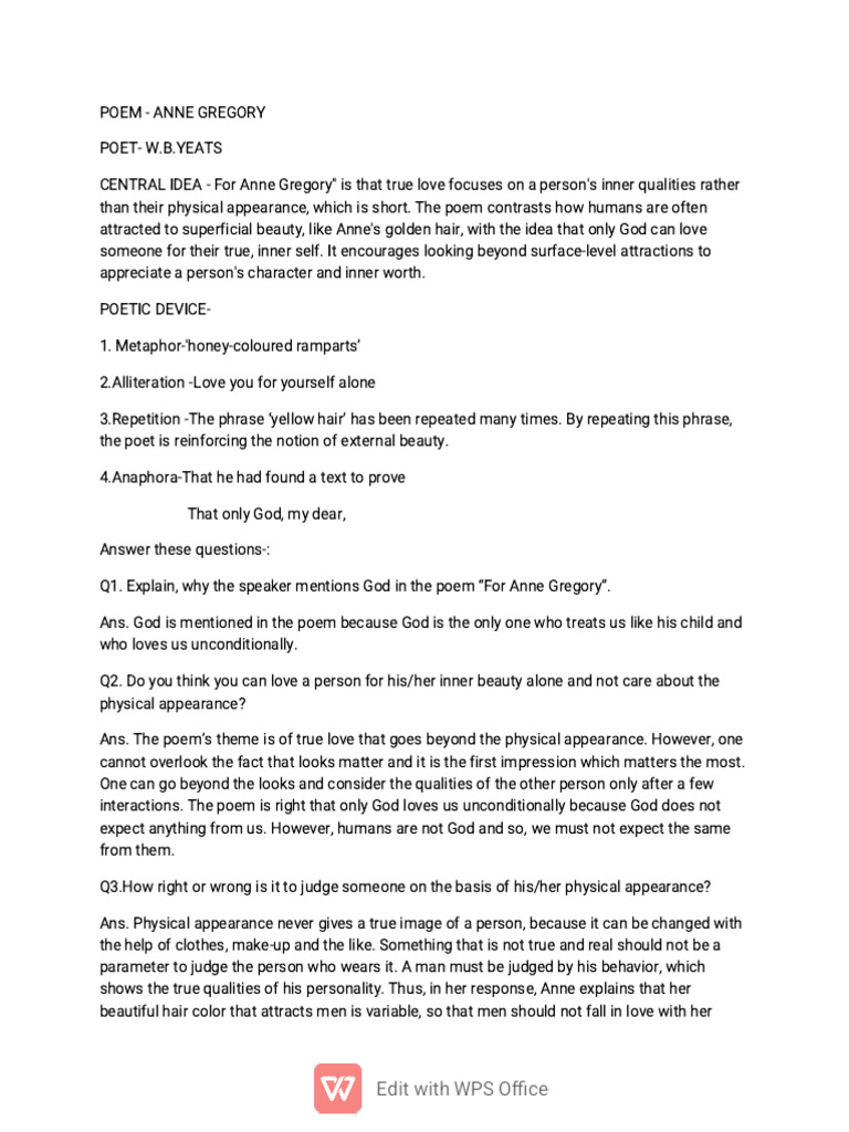 Poem - For Anne Gregory | PDF | Love | Poetry