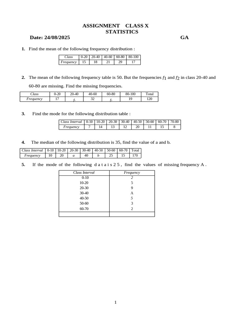 Assignment Class X Statistics | PDF