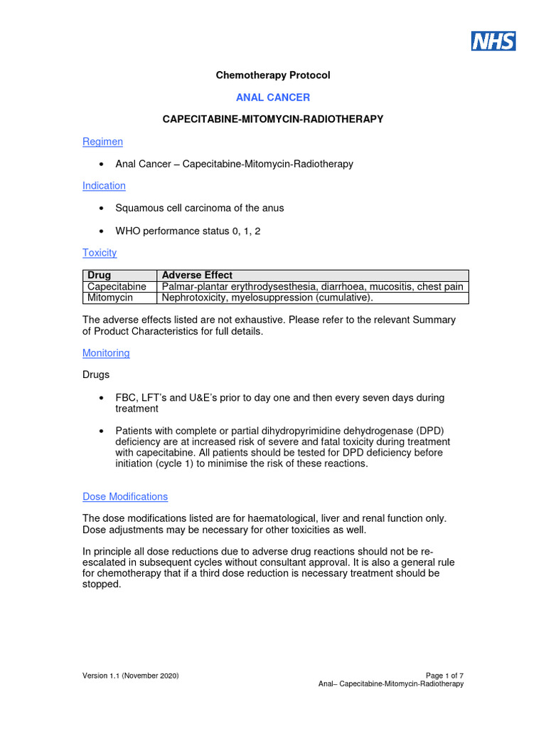 Anal Cancer Chemotherapy Protocol | PDF | Chemotherapy | Radiation Therapy