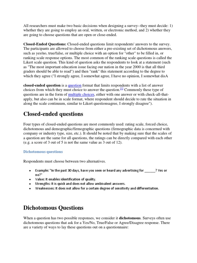 Closed Ended | Likert Scale | Survey Methodology