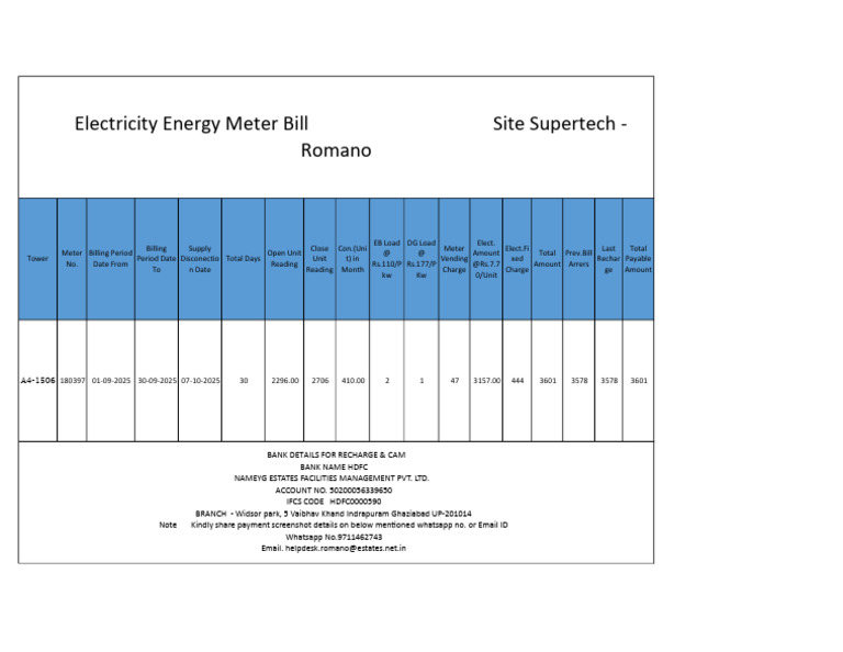 Electricity Energy Meter Bill Site Supertech - Romano | PDF