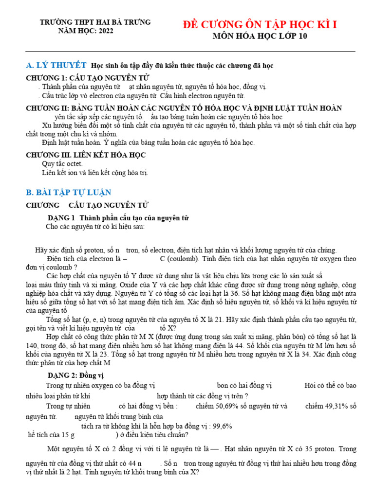 DE-CUONG-HK1-HOA-10-nam-hoc-2022-2023 | PDF