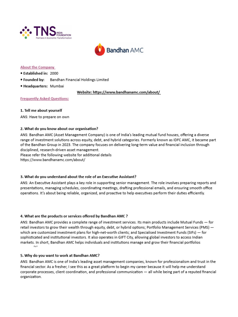 Bandhan AMC Overview and FAQs | PDF