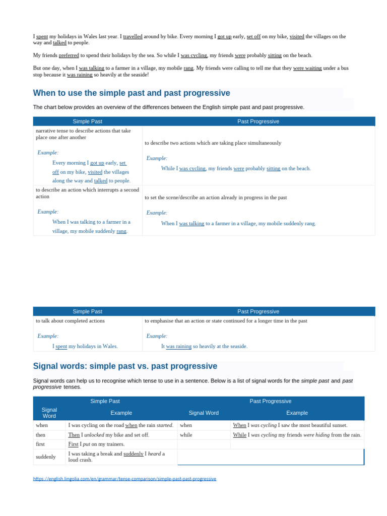 Simple Past vs. Past Progressive Guide | PDF | Linguistics