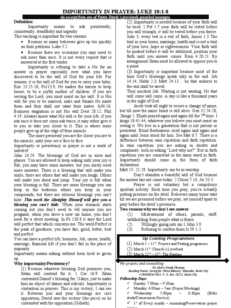 Importunity in Prayer | PDF | Prayer | Satan