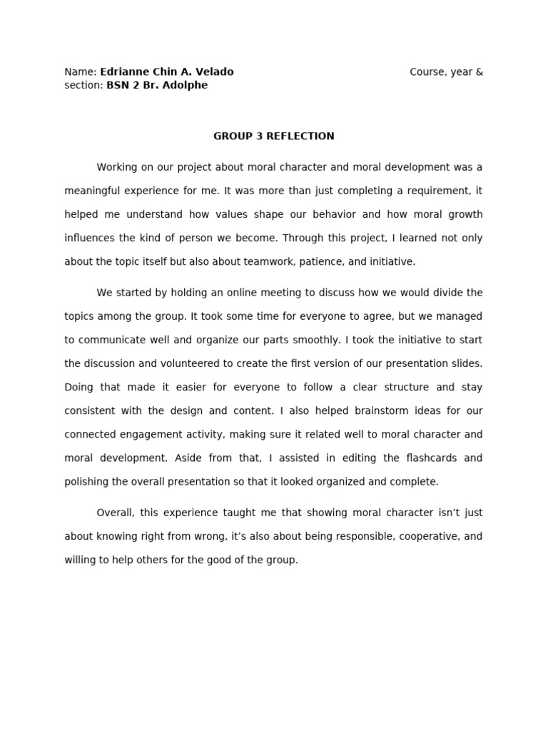 Reflection on Moral Character Project | PDF