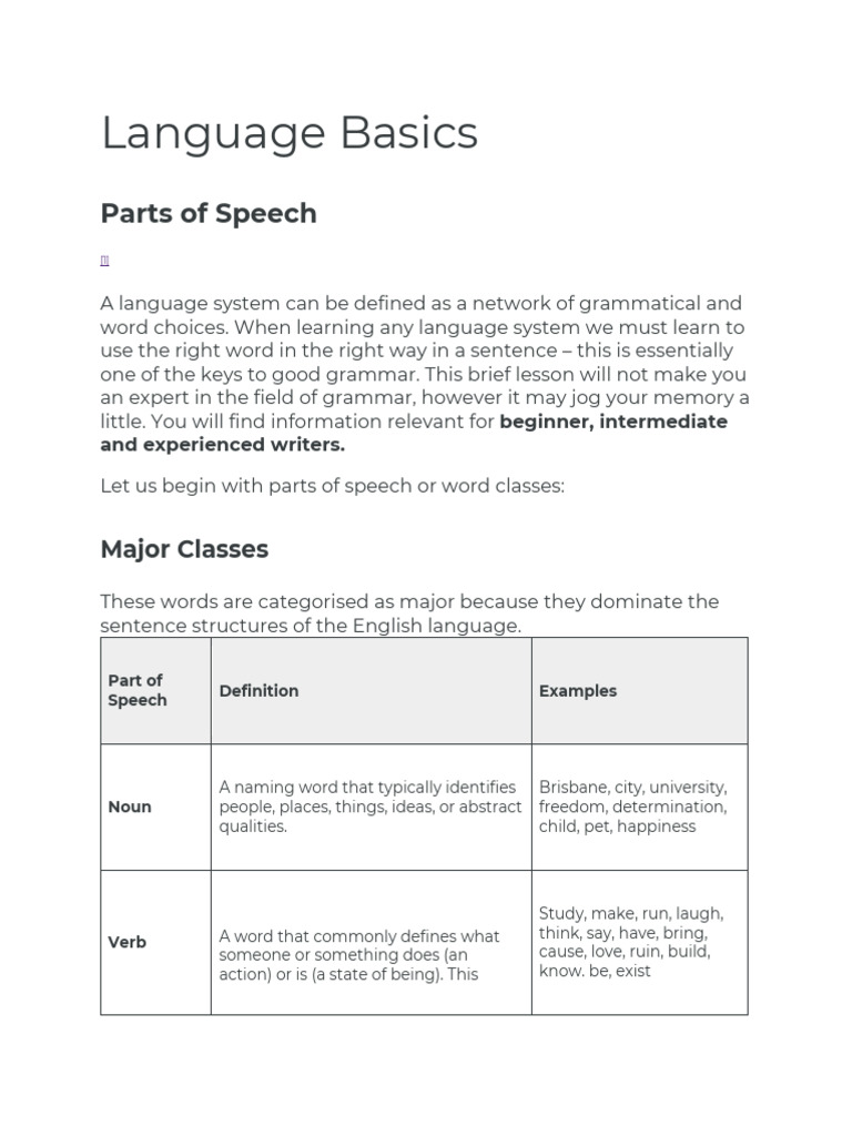 Language Basics | PDF | Grammatical Gender | Part Of Speech