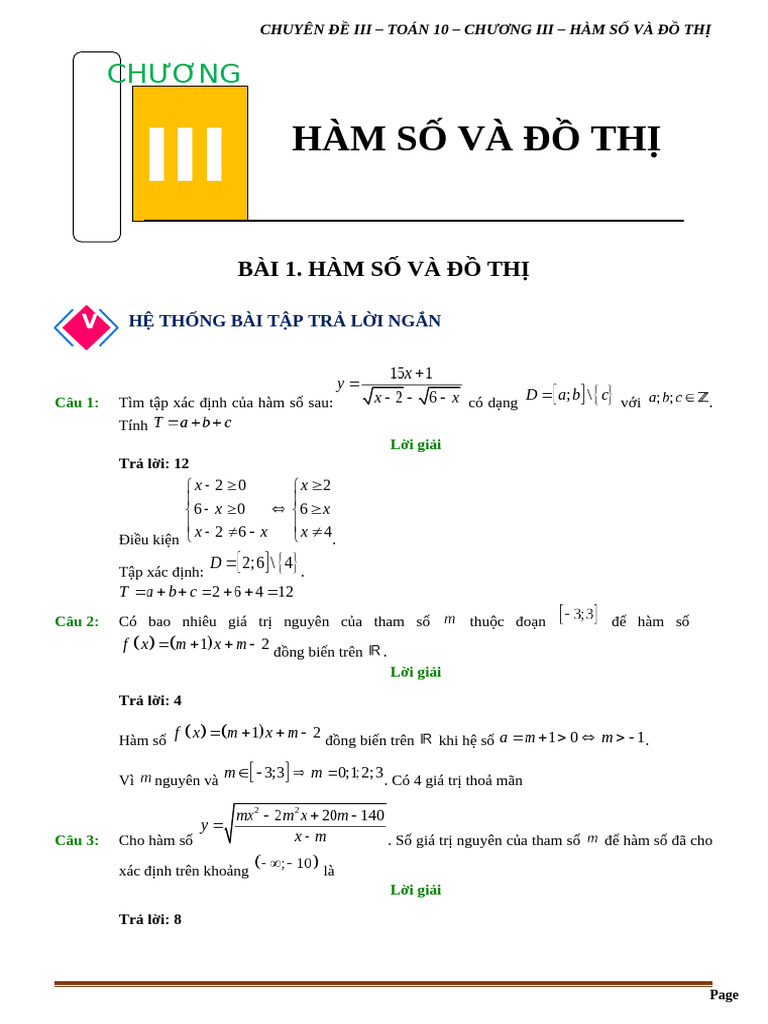 TOAN-10 C3 B1 1.4 HAM-SO TN-TRẢ-LỜI-NGẮN HDG | PDF