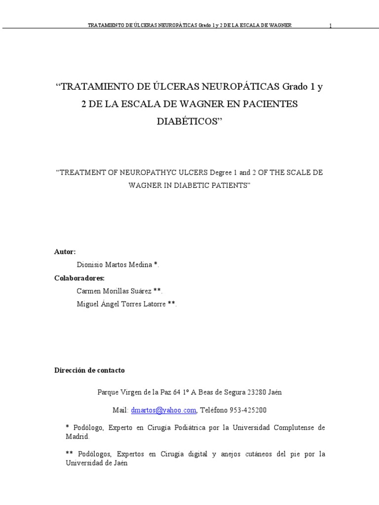 “TRATAMIENTO DE ÚLCERAS NEUROPÁTICAS Grado 1 y 2 DE LA ESCALA DE WAGNER ...