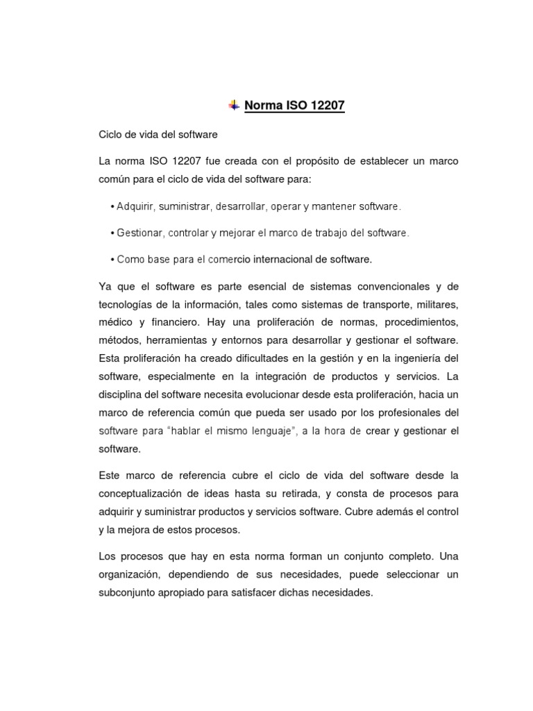 Norma ISO 12207 | PDF | Proceso de desarrollo de software | Software